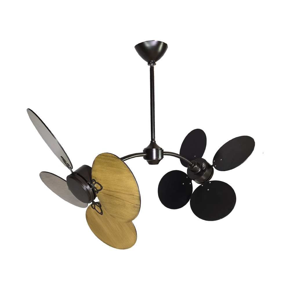 Dual-motor Turbo Twin Ceiling Fan In Black And Teak Wood